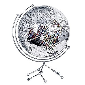 geographic globe Acrylic Clear World Globe Built-in Cube Flag Pattern Rotating World Globe Map With Gold Tripod Stand Geographical Desktop Globe world globe gift (Silver) (Silver)