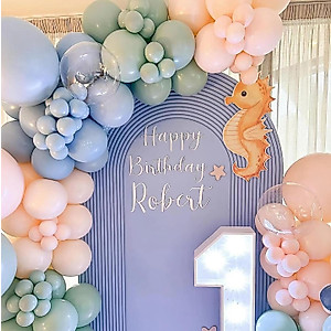 Under the Sea Party Decorations 146Pcs Dusty Green Blue Pastel Orange Balloon Garland Arch Kit with Transparent Bubble Balloons for Ocean Animals Theme Kids Birthday Party Baby Shower Supplies