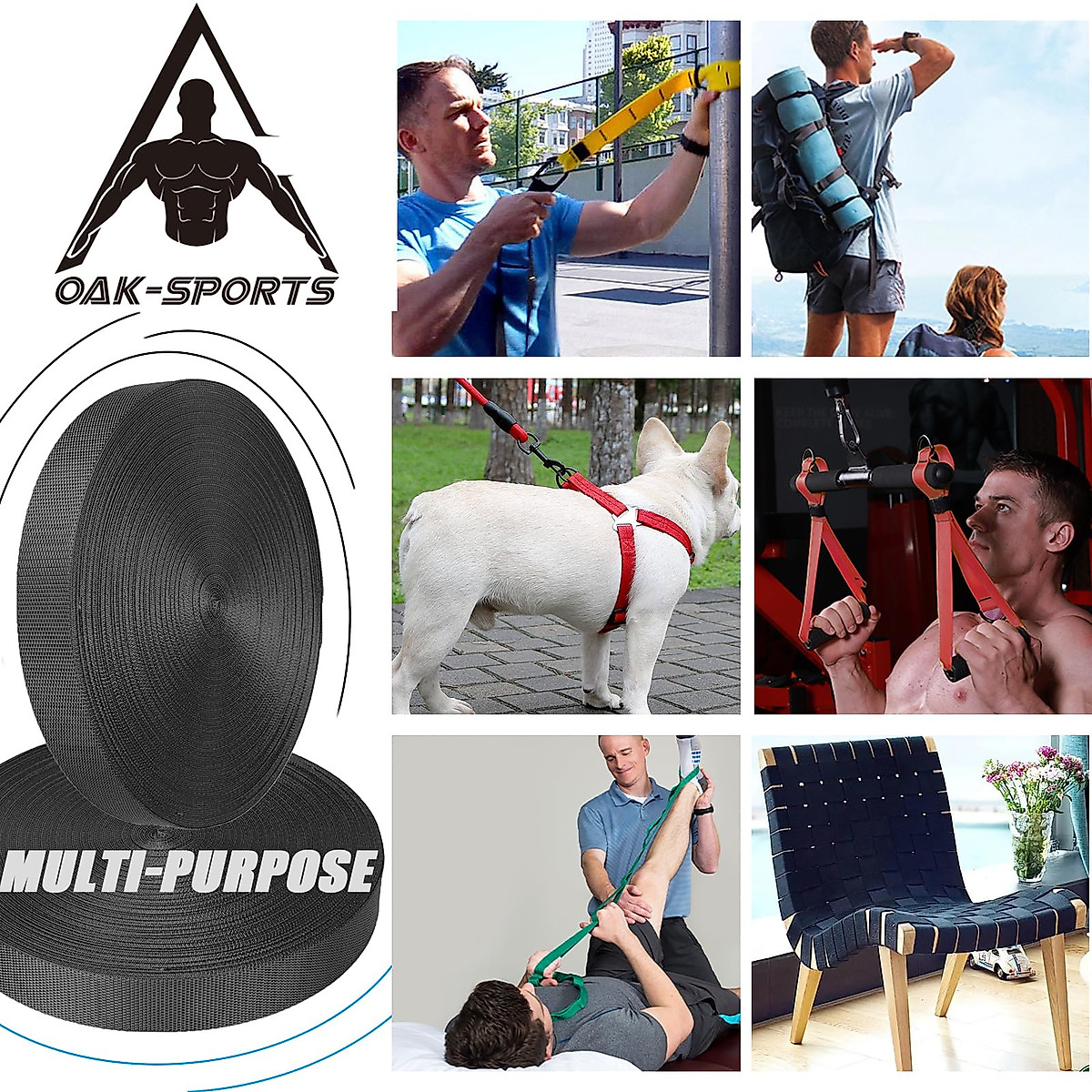 Nylon Webbing 1 Inch 1.5 Inch, Heavy Duty Nylon Webbing Strap 12 Yard, Durable Nylon Strapping for Indoor or Outdoor Gear, DIY Crafting, Repairing, (Black, 12 Yard)