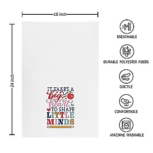 kunlisa Teacher Appreciation Gifts,It Takes a Big Heart to Shape Little Minds Kitchen Towels and Dishcloths 16×24 Inch,Teacher Hand Dish Tea Towel for Kitchen Decor,Thank You Gifts for Teachers