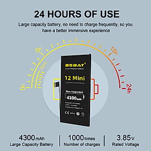 BEBAT Replacement for iPhone 12 Mini Battery, 4300mAh High Capacity Li-ion Polymer Replacement Battery for Model A2399 A2400 A2398 A2176 with Professional Repair Tool Kits