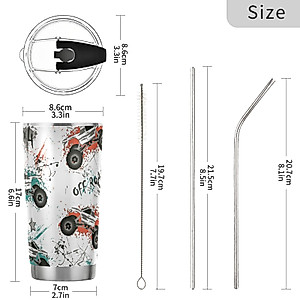 Yasala Tumbler Monster Truck Grunge Blue Red Insulated Coffee Cup Driver Beverage Container Office Travel Mug with Straw and Lid 20oz Back to School Holiday Gift