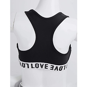 Moily Girls Two Piece Athletic Outfit Sports Bra Crop Top with Booty Shorts for Gymnastics/Dance/Workout Racer Black 7-8 Years