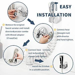 CECEFIN Kitchen Sink Sprayer, Faucet Spray Head Replacement with 79” Recoil Hose and Holder, Pressurized Water Saving Faucet Aerator & Diverter Valve, Faucet Sprayer Attachment Set