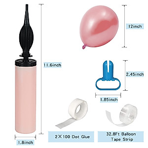 Balloon Pump Hand Held 2 Pack 2-Way Dual Action Inflator Air Pump for Balloons, Manual Balloon Inflators Machine with 100pcs Balloons, 32.8Ft Tape Strip, 2pcs Tying Tool, 200 Dot Glue for Party DIY