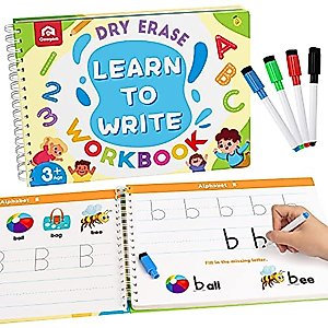 Coogam Learn to Write Workbook, Numbers Letters Practicing Book, ABC Alphabet Sight Words Handwriting Educational Montessori Toy for Home Classroom Kindergarten Preschool Kids