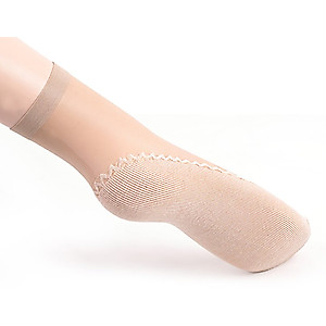 Ueither Women's 6 Pairs Silky Anti-Slip Cotton Sole Sheer Ankle High Tights Hosiery Socks Reinforced Toe (6 Pairs Beige)