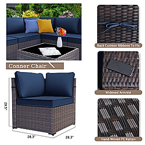 Delnavik Patio Furniture Set Sofa 12-Pieces Wicker Sectional Sofa Set, Outdoor Furniture Rattan Patio Conversation Set with Thickened Cushions and Glass Coffee Table, Navy Blue