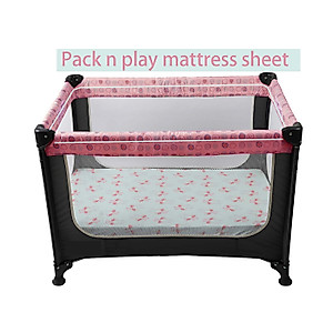 Tontukatu Pack n Play Stretchy Fitted Playard Sheet Set 2 Pack Jersey Knit Ultra Soft for Baby Girl Portable Mini Crib Sheets,Convertible Playard Mattress Cover,Flamingo Elephant Horse Lt Green Pink