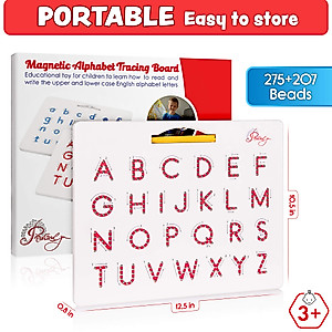 Povitrulya Magnetic Alphabet Tracing Board - double-sided upper & lower case Magnetic Drawing Board, ABC magnets for learn to write with magnetic pen, STEM toy letters learning, good for homeschooling
