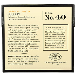 STEVEN SMITH TEAMAKER Smith Teamaker Organic Lullaby Blend No. 40 (Caffeine-free Organic Wellness Tea), 0.95 Oz Tea Bags, 15Count