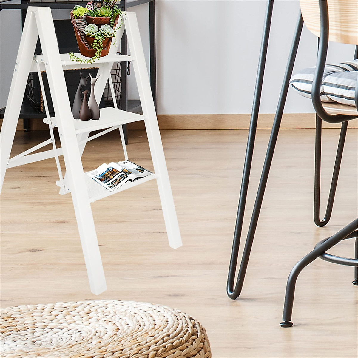 LiGuVCY 4 Step Ladder Folding Ladder Stool, Anti-Slip Folding Step Stool Ladder with Expanded Pedal,for Home and Office Use, Kitchen Step Stool 330lb Capacity, Black