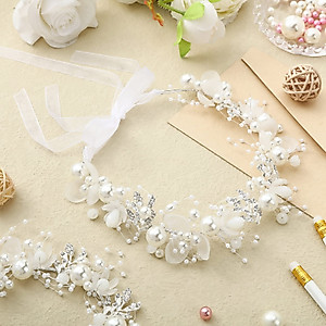 4 Pcs Flower Girl Headband Wedding Pearl Headband Crystal Rhinestone Flower Crown Bridal Flower Girl Hair Accessory for Birthday Party Communion Prom Photography (Silver)