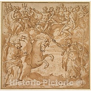 Historic Pictoric Art Print : Cesare Nebbia - The Contest Between Athena and Poseidon for The Possession of Athens : Vintage Wall Décor : 16in x 16in