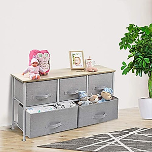CERBIOR Wide Drawer Dresser Storage Organizer 5-Drawer 7-Drawer Closet Shelves, Sturdy Steel Frame Wood Top with Easy Pull Fabric Bins for Clothing, Blankets