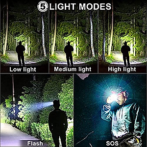 Bud K LED Headlamp USB Rechargeable, Head Lamp XHP70 Super Bright 90000 High Lumen with 5 Modes, Batteries Included, Zoomable, Waterproof Headlight for Camping Hunting Running Fishing Biking