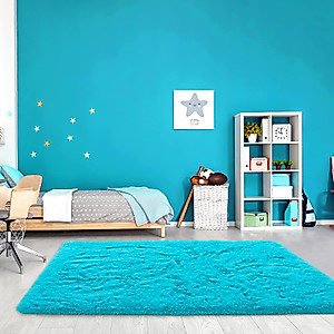 Noahas Fluffy Teal Blue Rug for Living Room 8x10 Area Rugs,Thick Plush Shag Rug,Large Living Room Rugs,Big Fuzzy Carpet,Shaggy Rugs for Bedroom,Soft Comfy Kids Rugs Nursery Rug Living Room Decor