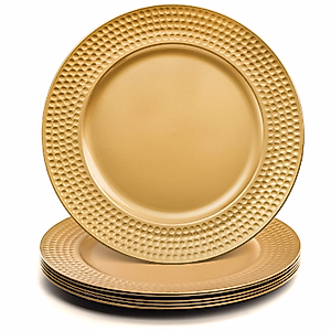 Nicunom 12 Pack Gold Charger Plates, 13 Inch Round Charger Plates with Hammered Rim, Plastic Charger Plate for Wedding Dinner Party Event Decoration