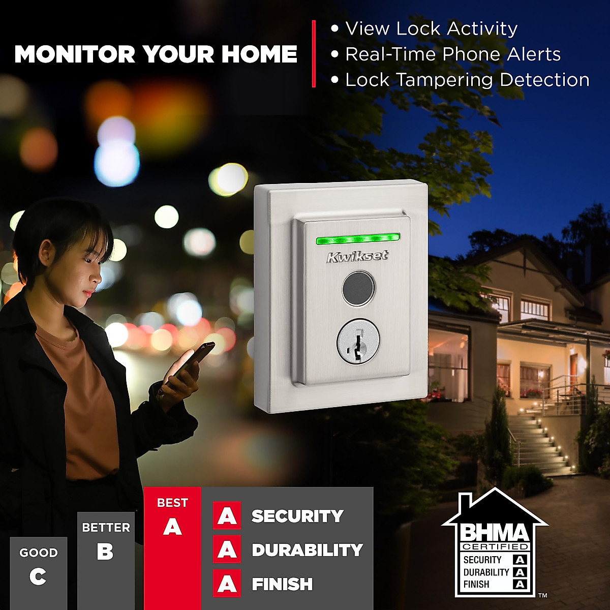 Kwikset Halo Touch Contemporary Square Wi-Fi Fingerprint Smart Lock No Hub Required featuring SmartKey Security in Satin Nickel (99590-003)