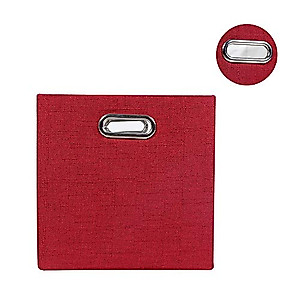 Oprass Storage Bin11X11 Folding Baskets Hard Shelf Organizer Bins (11×11×11, Red)