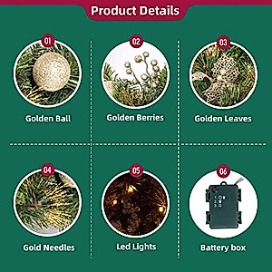 ASTEROUTDOOR Artificial 24in Christmas Wreath and 9ft Holiday Garland for Stairs, Indoor/Outdoor Wreath and Garland Combo, Decorated with Pine Cones Leaves Ball Ornaments