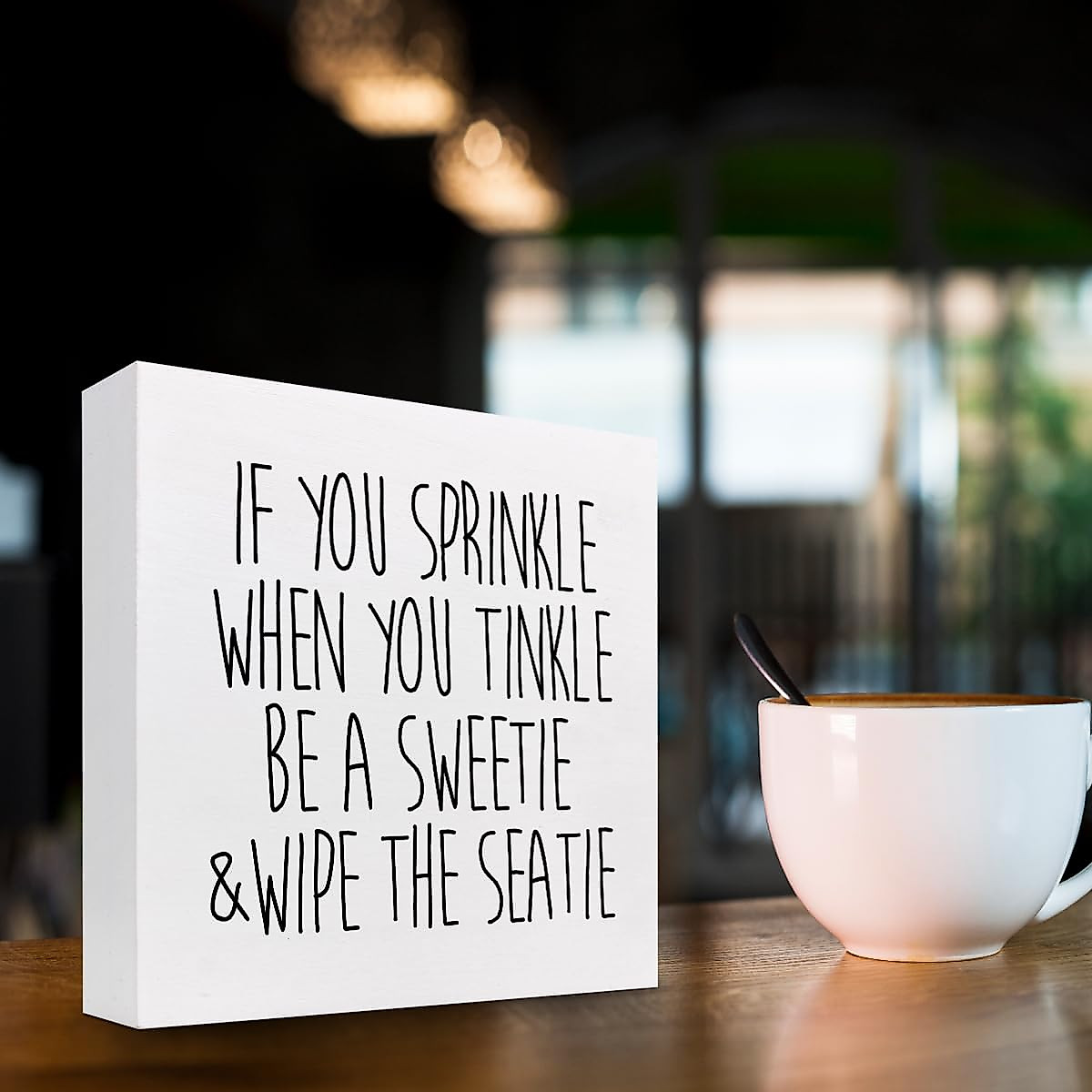 z-crange Be a Sweetie and Wipe the Seatie Funny Bathroom Wood Block Sign Desk Decor,Rustic Wooden Box Plaque Sign Desk Decor for Home Office Restroom Toilet Shelf Table Decorations