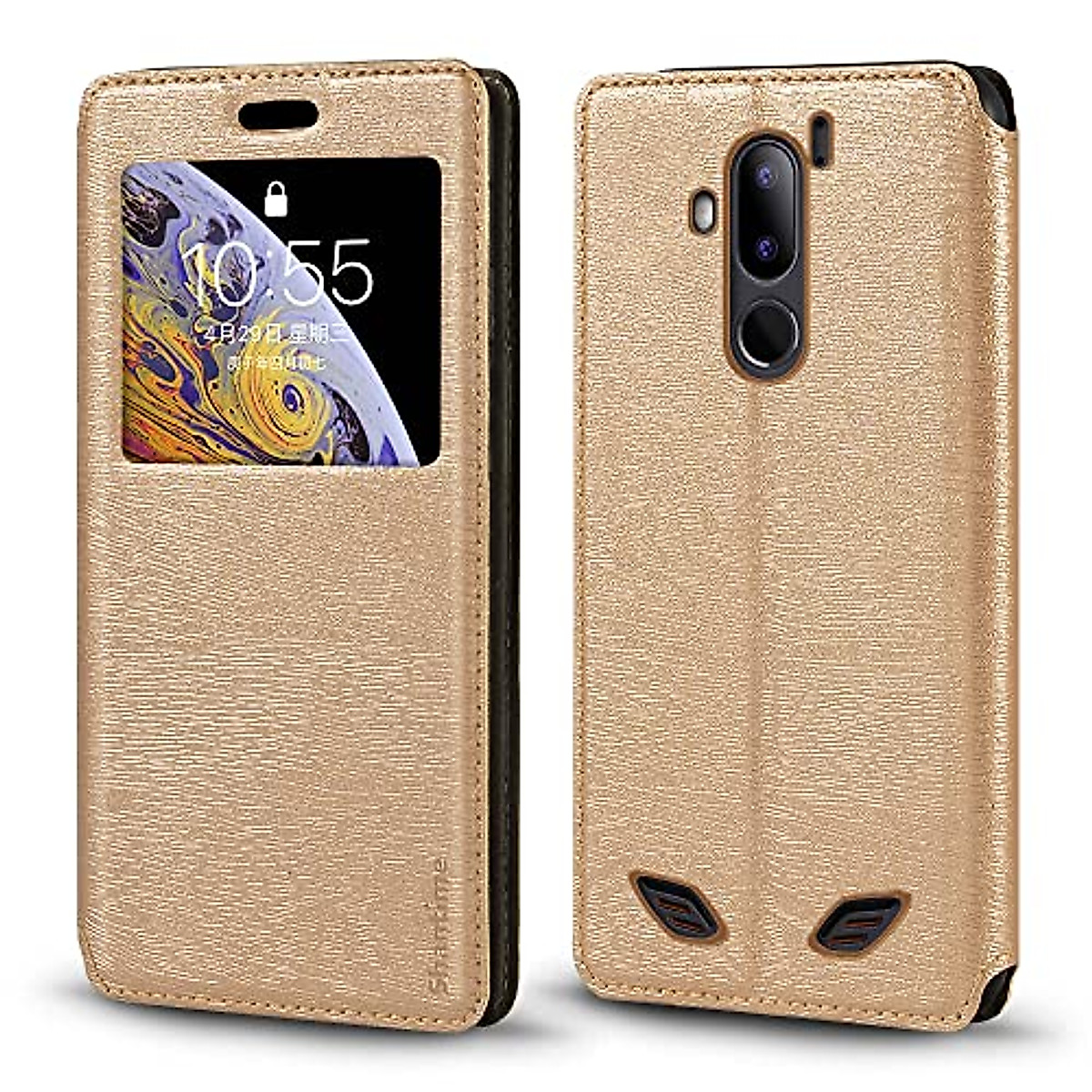 for Gigaset GX290 Case, Wood Grain Leather Case with Card Holder and Window, Magnetic Flip Cover for Gigaset GX290 Plus (6.1”)