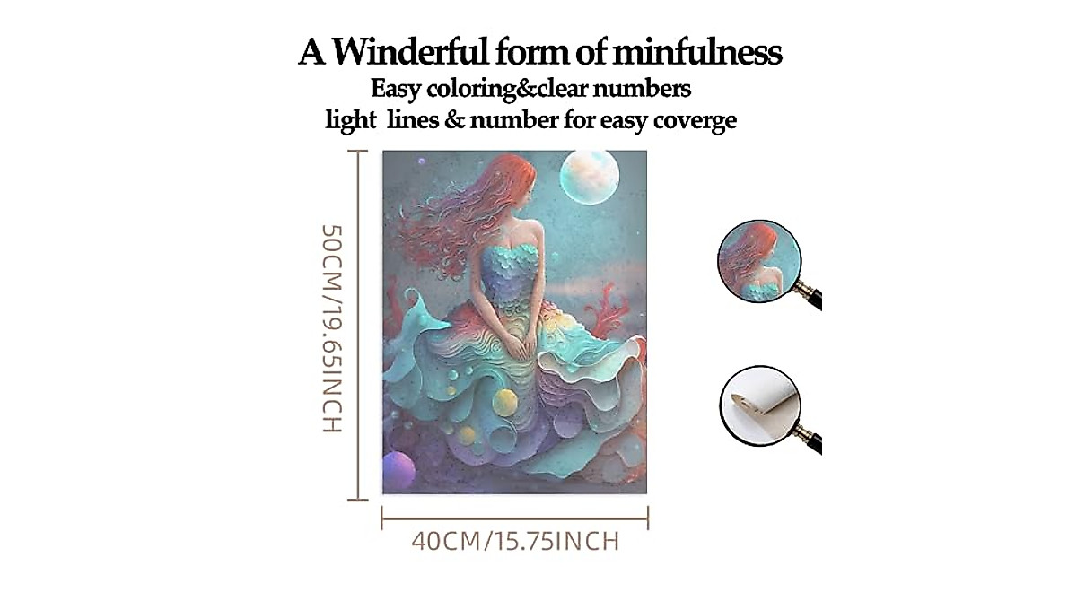 Pangoo Art Mermaid Paint by Number Kit for Kids & Adults