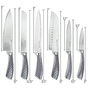 Tizona Collection Kitchen Knives - Chef's Knife, Serrated Bread Knife, Santoku, Carving, Paring, and Utility Knife - Premium Stainless Steel Cutlery Professional Cutting Utensils (8" Chef's Knife)