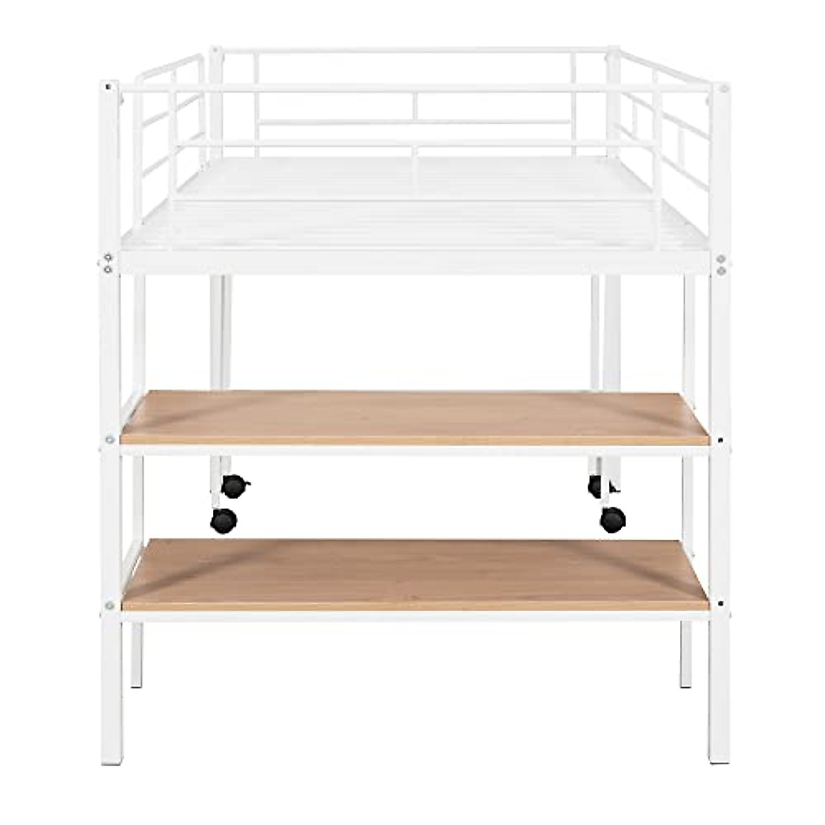 Tdewlye Multifunctional Design Twin Size Metal Loft Bed with Desk and Shelves, for Girls,Boys,Kids,Teens, (White-@66)