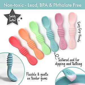 PrimaStella Silicone Rainbow Chew Spoon Set for Babies and Toddlers | Safety Tested | BPA Free | Microwave, Dishwasher and Freezer Safe