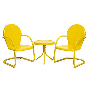 EONGDN Patio Bistro Set 3 Piece Outdoor, Retro Metal Lawn Chairs, 2 C-Spring Outdoor Chairs and Round Side Table, Lemon Yellow,(RICS03)