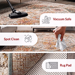 nuLOOM Performance Oriental Style Area Rug, Vintage Design, Durable, Easy to Clean, Justine Beige, 3' x 12'