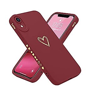 Teageo iPhone Xr Case 6.1" for Women & Girls, Luxury Love Heart, Soft Anti-Scratch Camera Protective, Silicone Shockproof Cover - Burgundy