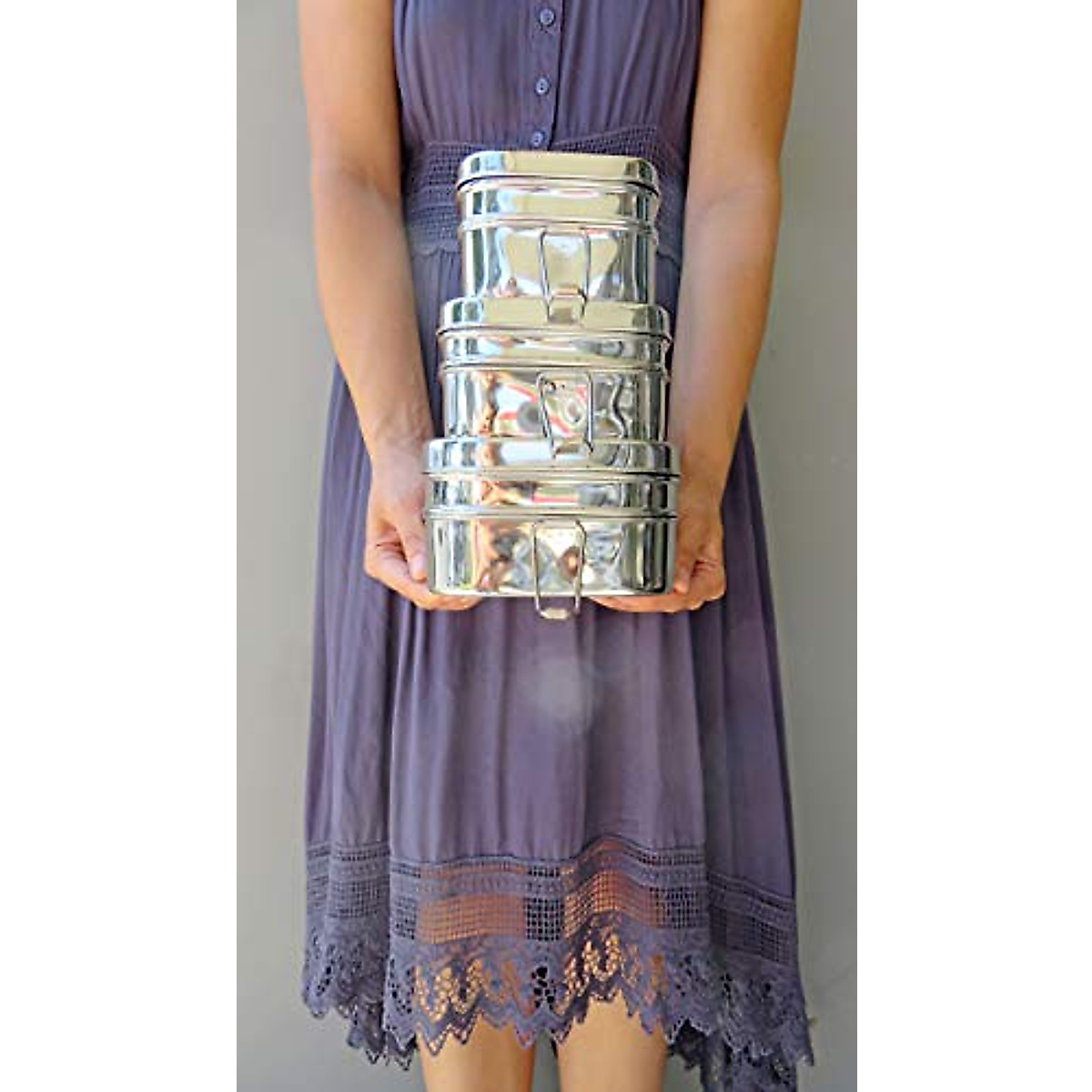 Lifestyle Block Stainless Steel Double Stack Cube 2 Compartment Lunch Box - X-Large