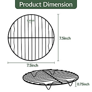 TeamFar Round Cooling Rack, 7.5’’ Small Baking Roasting Grilling Rack with Stainless Steel Core & Non-stick Coating, for Cooking Steaming Cooling, Healthy & Sturdy, Oven Safe & Easy Clean – Set of 2