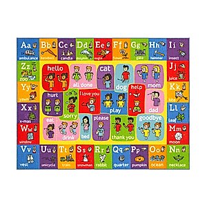 KC Cubs ABC Alphabet ASL Sign Language Educational Learning & Fun Game Play Area Non Slip Boy & Girl Kids Rug Carpet for Children Bedroom, Toddler Classroom & Baby Playroom Mat, 3' 3" x 4' 11"