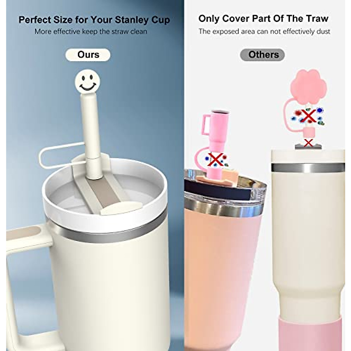 Aiscool 6Pcs Straw Covers Compatible with Stanley 30 & 40 Oz Tumbler with Handle Cream, 0.39in/10mm Straw Covers Cap, Soft Reusable Silicone Straw Protectors