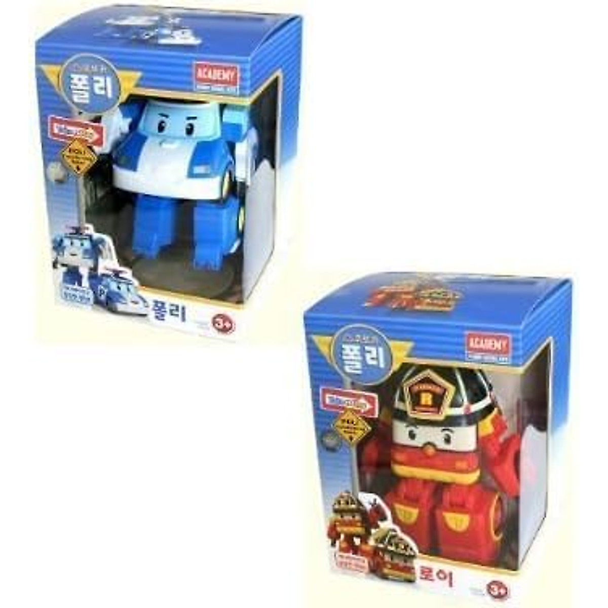 Robocar Poli 2 Pack Poli + Roy Transforming Robot Toys, 4" Transformable Action Figure Car Toy, Rescue Team Emergency Vehicle Playset, Holiday Birthday Rescue Car Toys Gift for Boys Girls Age 1-5