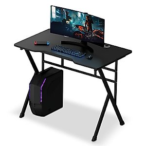 MoNiBloom Computer Desk Modern Design Home Office Gaming X-Shape Black Tabletop Simple Game Table Workstation for Corner Living Room Bedroom