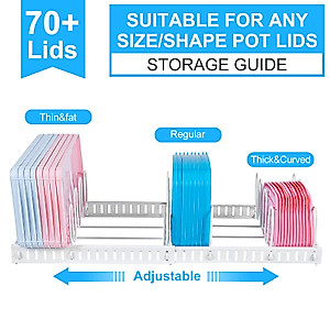 Expandable Food Container Lid Organizer,Large Capacity Adjustable 10 Dividers Detachable Lid Organizer Rack for Cabinets, Cupboards, Pantry Shelves, Drawers to Keep Kitchen Tidy,White(Patent Pending)