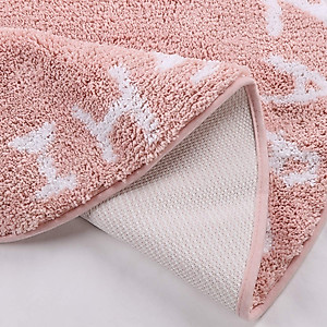 Lahome ABC Pink Round Rug for Girls Bedroom - 3ft Washable Small Classroom Rug Non Slip Alphabet Rug, Circle Nursery Rug for Kids Room, Cute Furry Plush Shaggy Crawling Play Mat for Children Toddlers