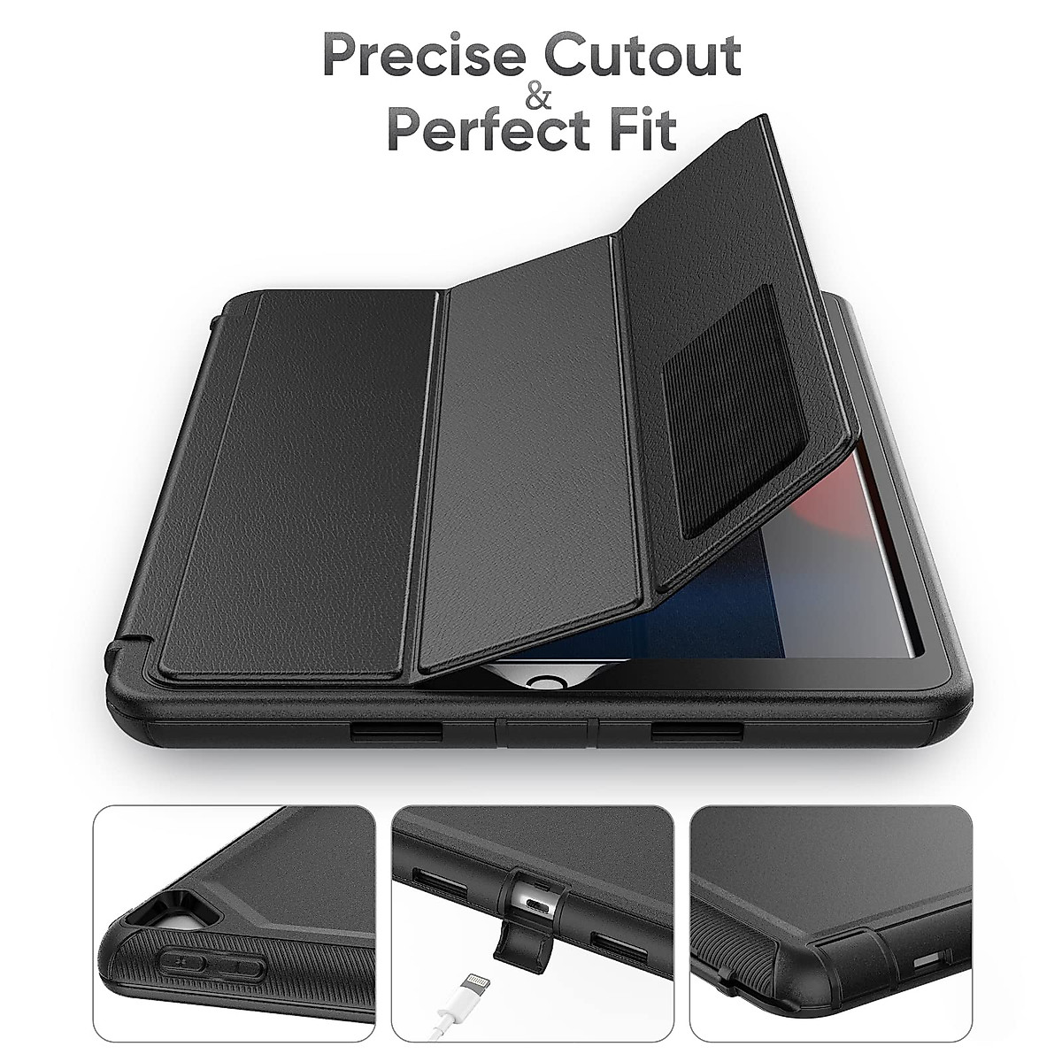 SEYMAC Case for iPad 9th/8th/7th Generation Case, iPad 10.2 Case, Sturdy Heavy Duty Shockproof Protection Folio Stand Case with Smart Cover Auto Sleep/Wake for iPad 10.2 Inch, Black