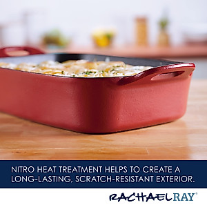 Rachael Ray NITRO Cast Iron Roasting Lasagna Pan/Baking Dish, Roaster/Rectangular, 9 Inch x 13 Inch, Red