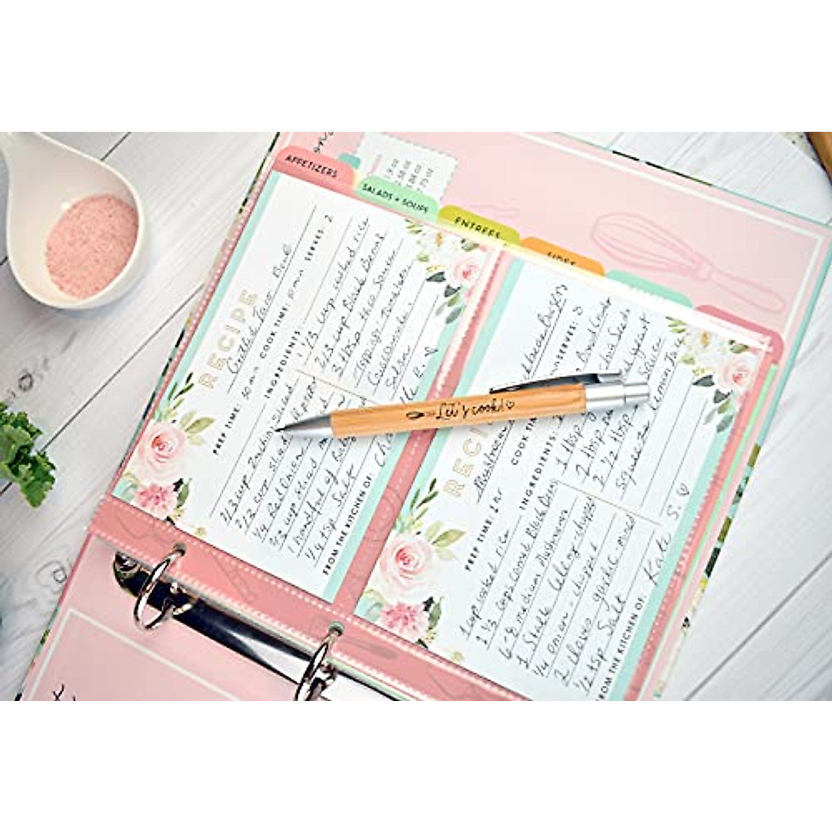 Recipe Binder 3 Ring Organizer Blank Recipe Book 8.5" x 9.5" with 50 Blank Recipes Cards (4x6); Dividers and Page Protectors; Recipe Book to Write in Your own Recipes