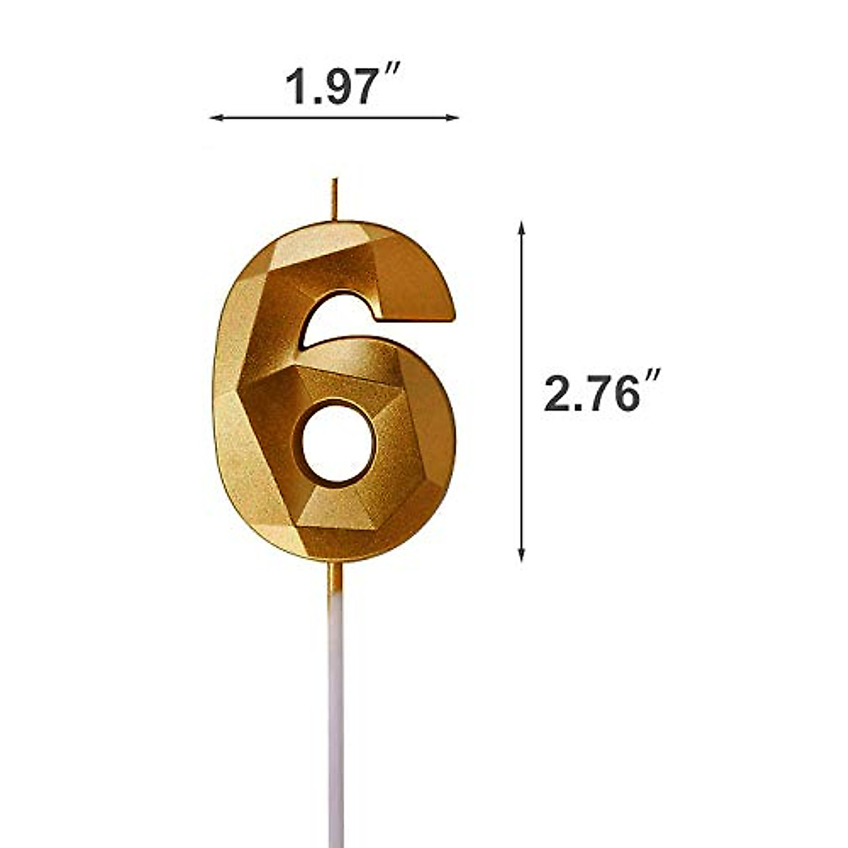 ProYearn 2.76 inches Large Golden Birthday Candles, Number Candles for Birthday Cakes, Number Candles for Anniversary Celebration Cake (Golden, Number 6)