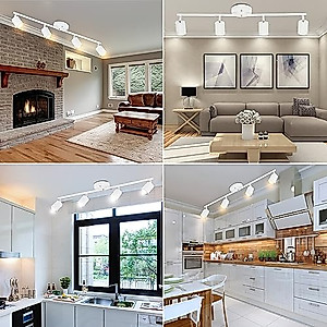 BoostArea LED 4 Light Track Lighting Kit, White 4 Way Ceiling Spot Lighting, Flexibly Rotatable Light Head for Kitchen, Living Room, Bedroom, Bulb Not Included