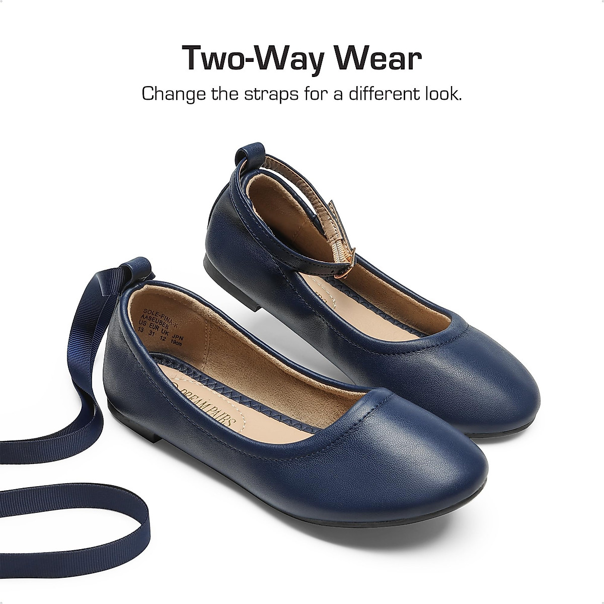 DREAM PAIRS Girls Dress Shoes Girl's Ballerina Flat Ankle Strap Ballet Flats for Toddler/Little Kid/Big Kid,Size 2 Little Kid,Navy,Sole-FINA-K