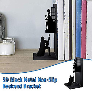 Black Metal Non-Slip Bookend Bracket Heavy Book End Office Book Stopper Sunflower Office Decor for Women Desk (Black, One Size)