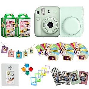 Fujifilm Instax Mini 12 Instant Camera + Pro Design Accessory Bundle with Protective Case, Magnetic Frames, Album, Frames Design Kit (40 Sheets) (Mint Green)